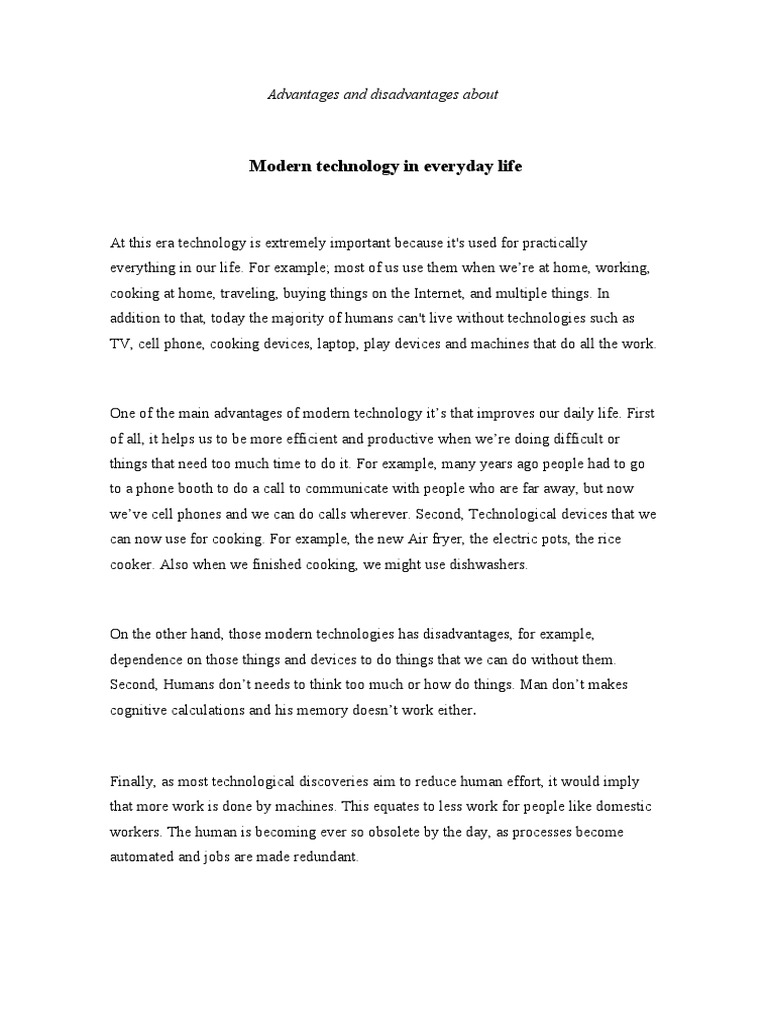 Advantages And Disadvantages Of Modern Technology In Everyday Life Pdf