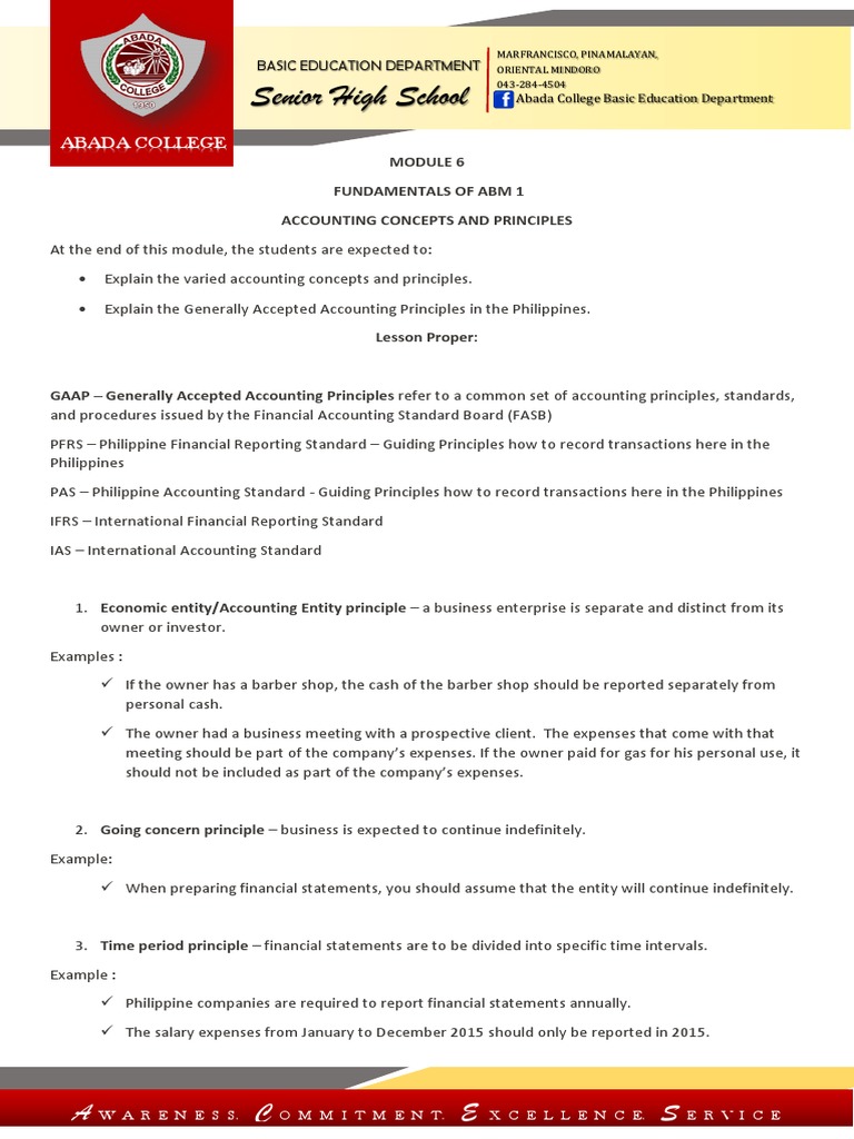 FABM1 Module 6 Accounting Concepts and Principles | PDF | International ...