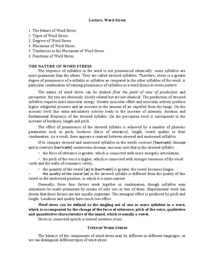 Lecture - Word Stress | PDF | Stress (Linguistics) | Syllable