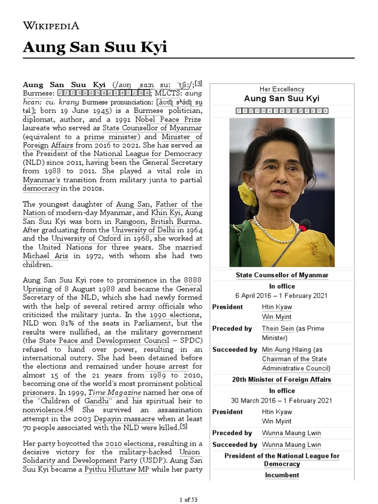 Aung San Suu Kyi | PDF | Myanmar | Politics Of Myanmar