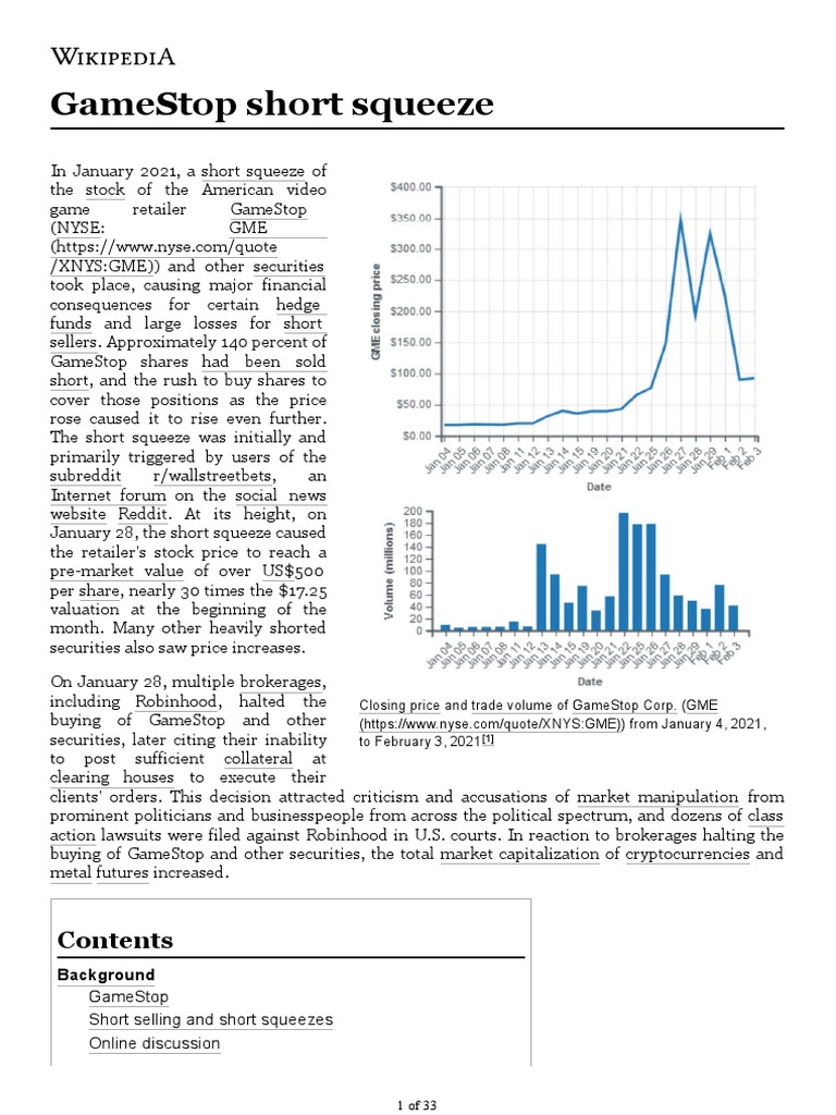 GameStop Short Squeeze | PDF | Short (Finance) | Stocks