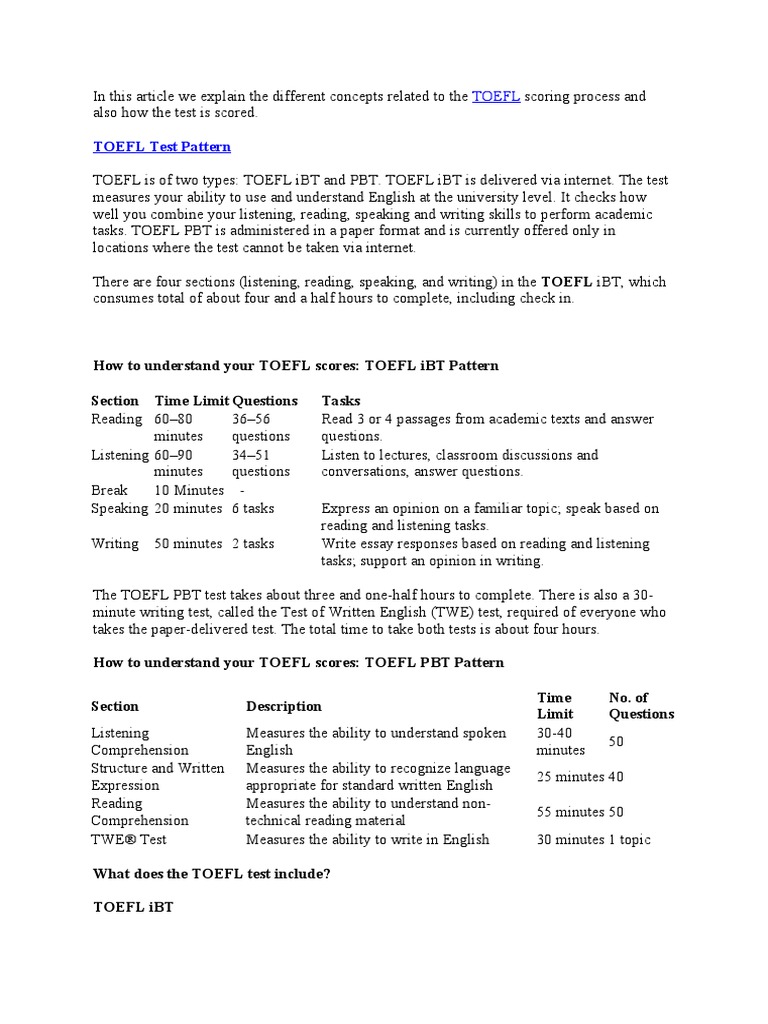 TOEFL Test Pattern: How To Understand Your TOEFL Scores: TOEFL iBT ...