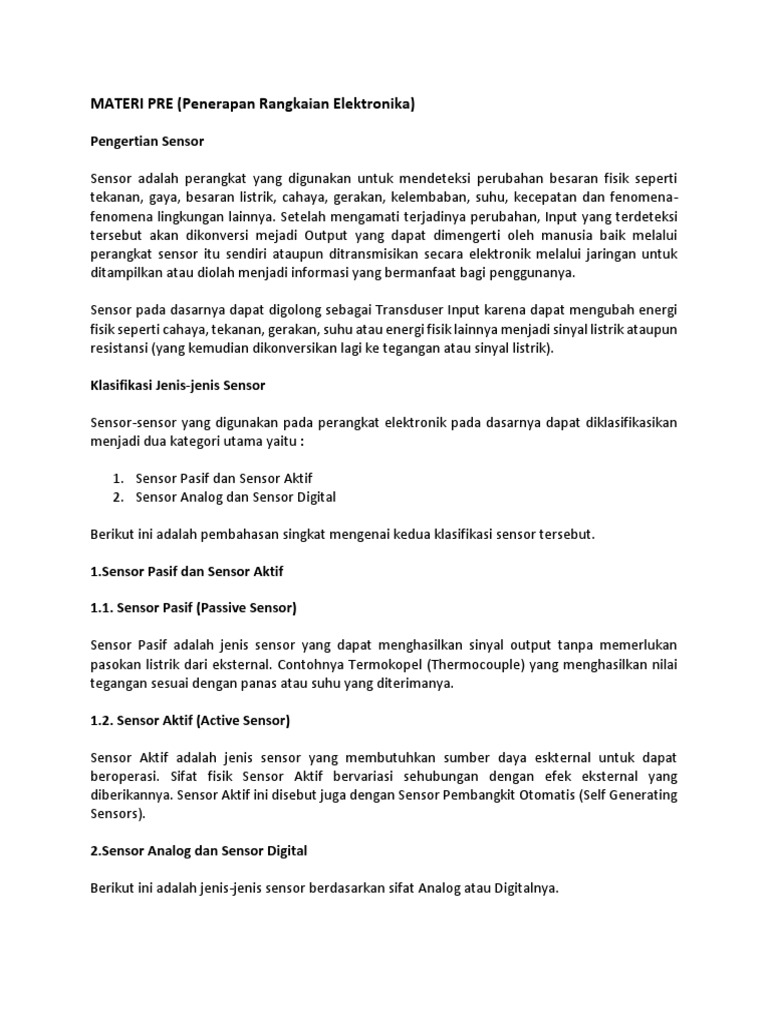 Pengertian Sensor Dan Jenisnya | PDF | Komputer | Teknologi & Rekayasa