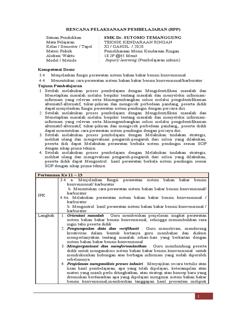 Form RPP Sistem Bahan Bakar Konvensional | PDF