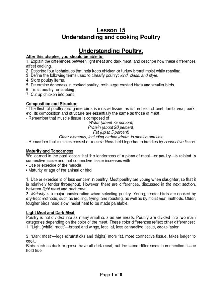 Lesson 15 Understanding and Cooking Poultry Understanding Poultry | PDF ...