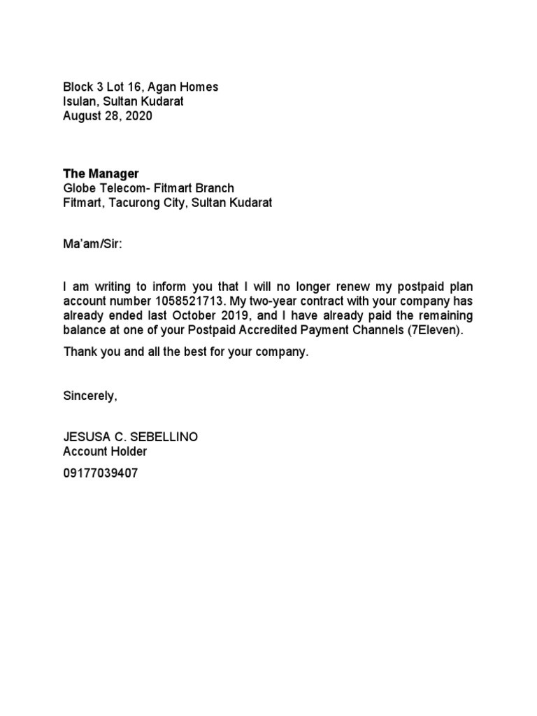 Globe Termination Request | PDF