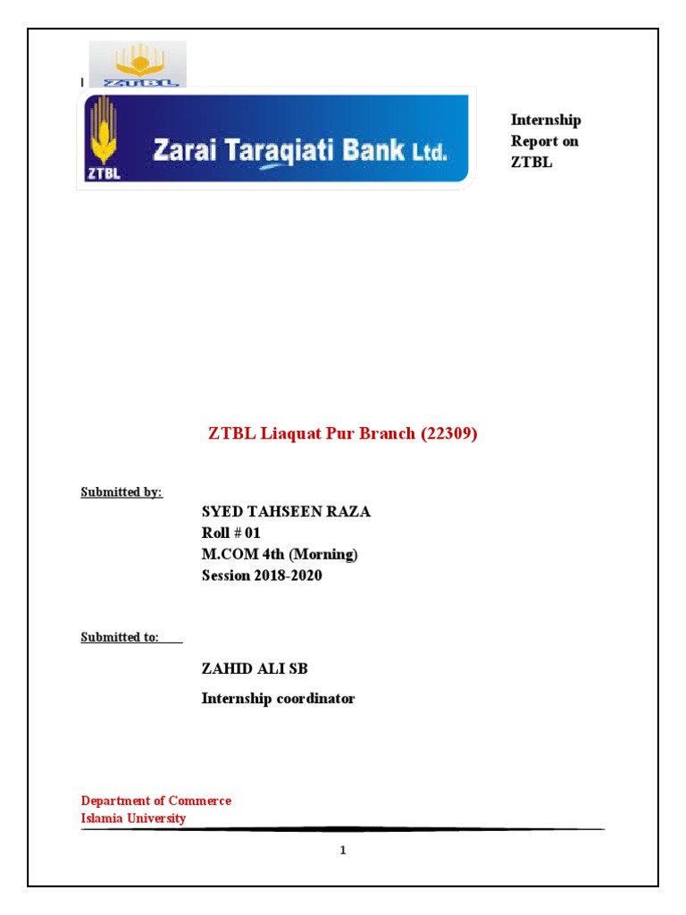 ZTBL Internship Report Overview | PDF | Equity (Finance) | Deposit Account