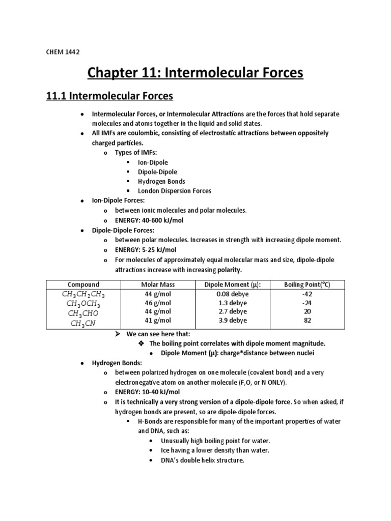 CH11 Intermolecular Forces | PDF | Intermolecular Force | Chemical Polarity