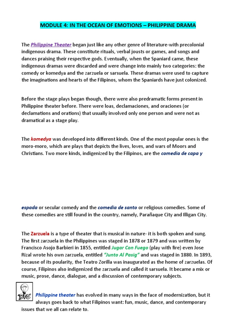 Module 4 Philippine Drama | PDF | Philippines | Theatre