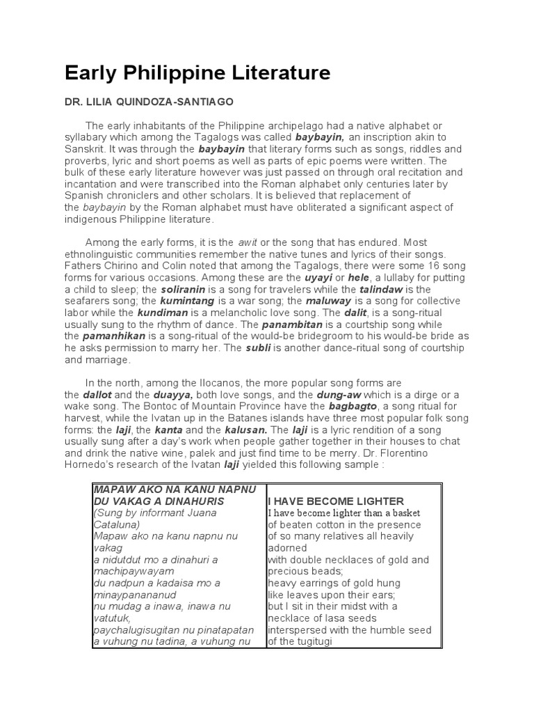 Early Philippine Literature | PDF | Philippines | Poetry