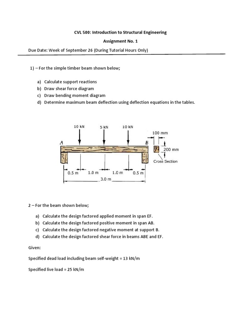 CVL 500 - Wood Assignments 1 - Structures and Sawn Members | PDF