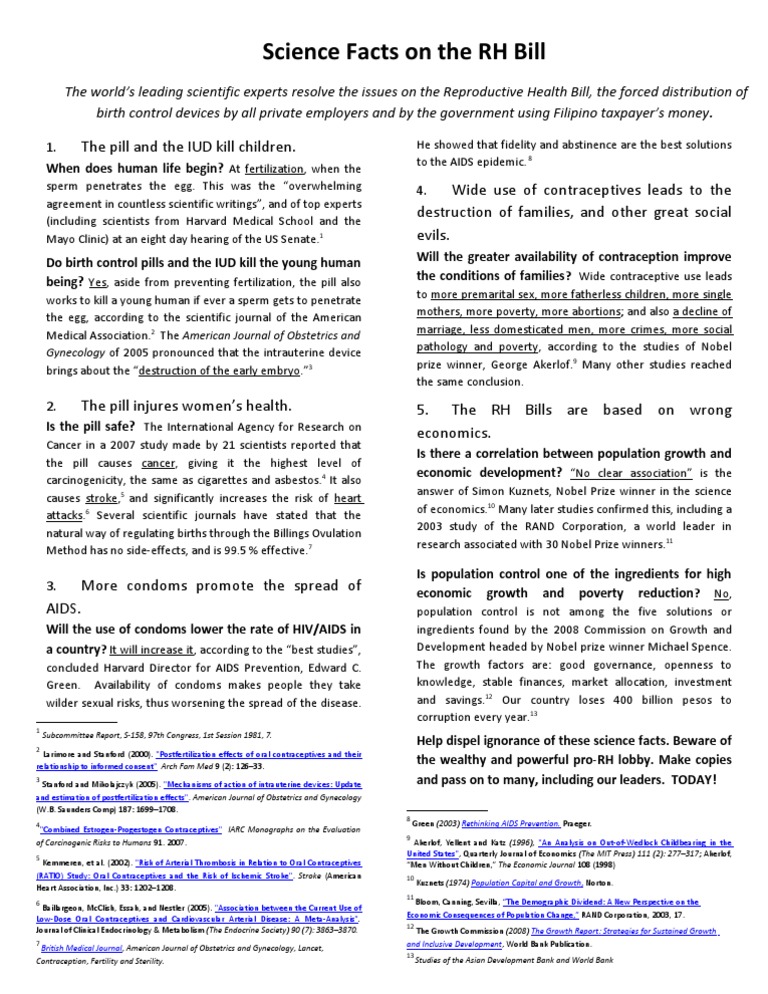 Science Facts On The RH Bill | PDF | Birth Control | Combined Oral ...