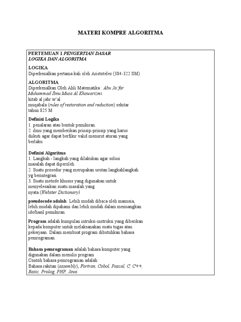 Rangkuman Materi Kompre Algoritma & Apsi | PDF