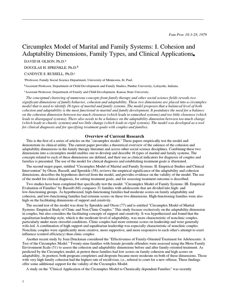Circumplex Model of Marital and Family Systems: I. Cohesion and ...