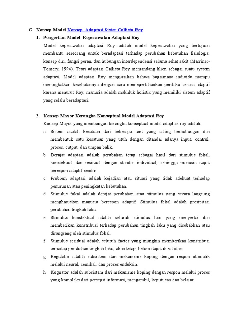 Konsep Model Konsep Adaptasi Sister Callista Roy | PDF