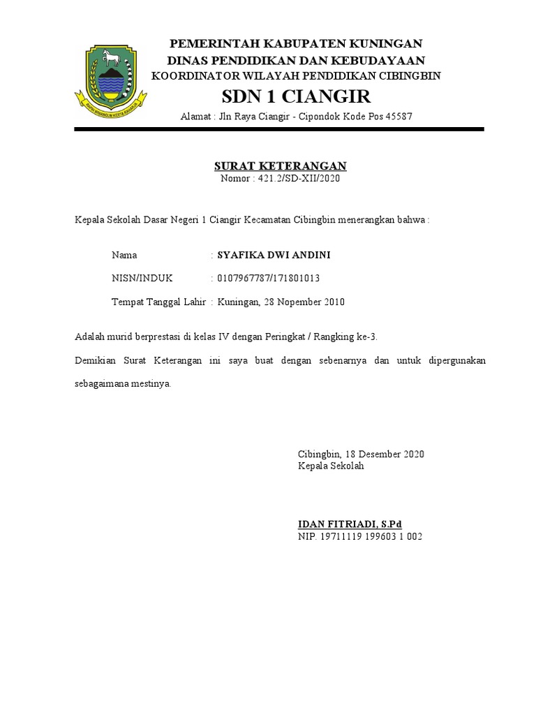 Surat Keterangan Prestasi | PDF