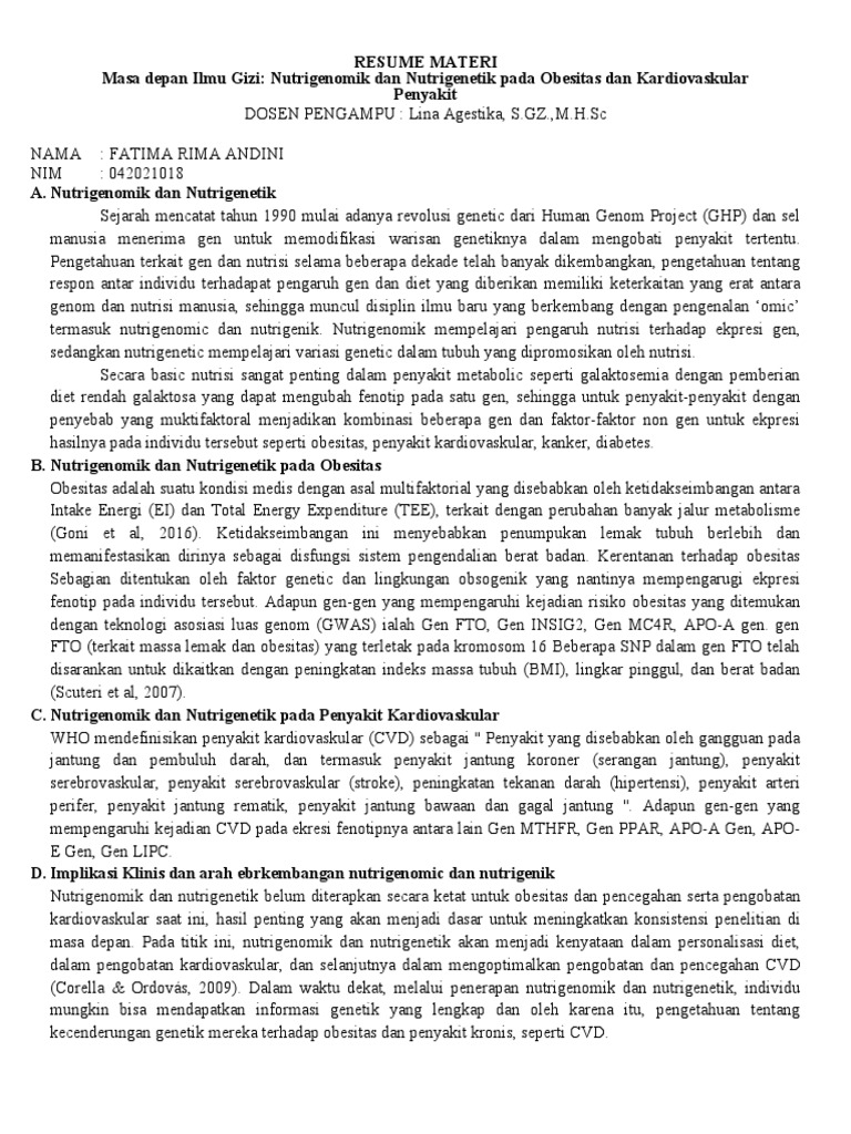 Isu Gizi - Fatima Rima Andini - Resume Jurnal 1 | PDF