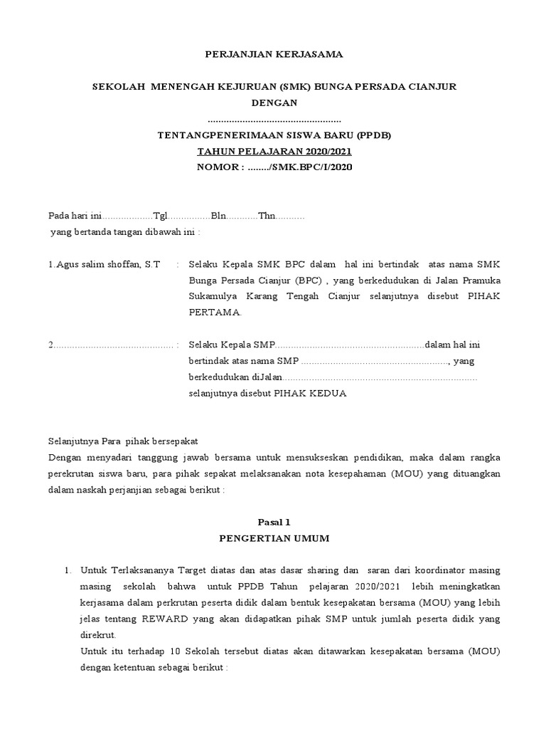 MOU SMK Dengan SMP | PDF