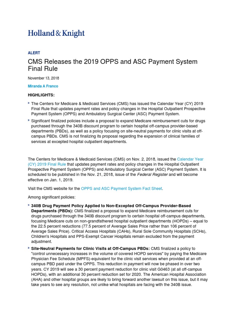 2019 OPPS Final Rule Summary HKLaw | PDF | Medicare (United States ...