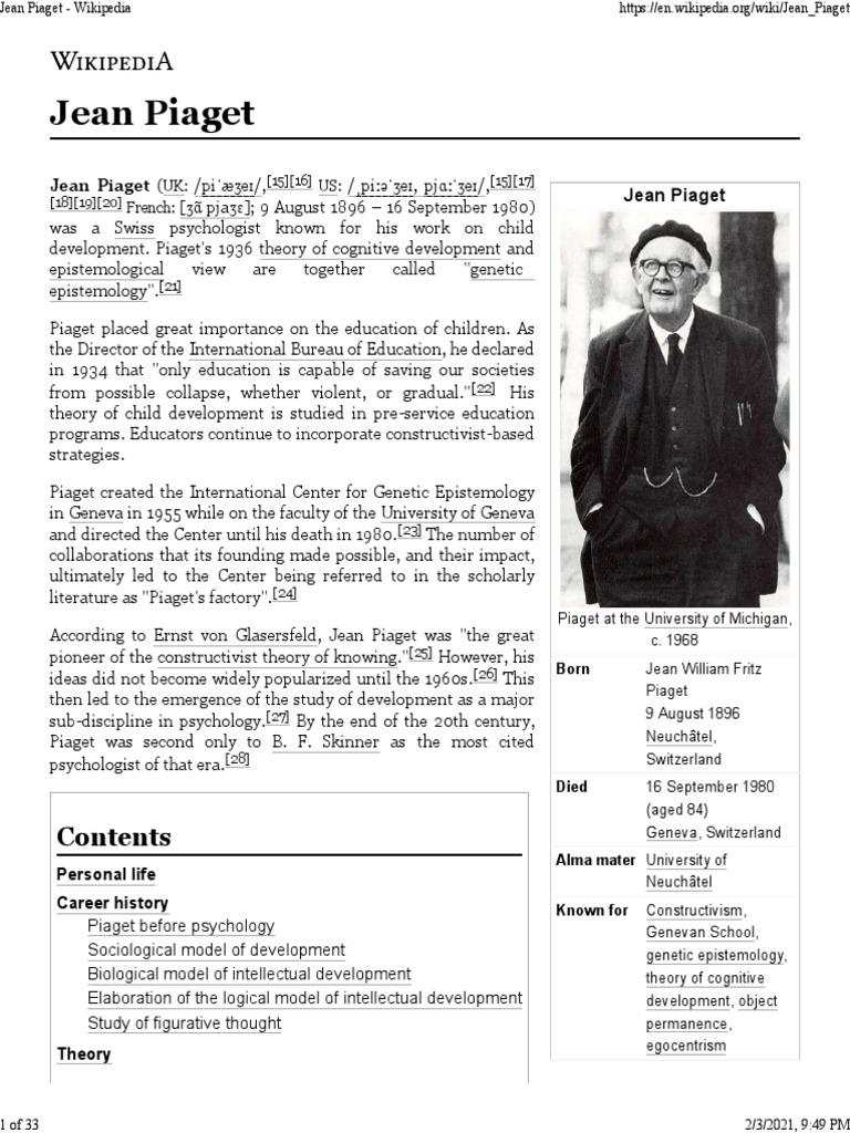 Jean Piaget | Download Free PDF | Schema (Psychology) | Cognitive ...