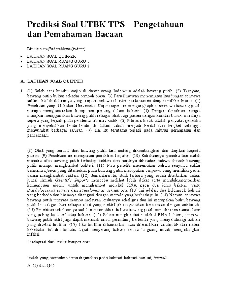 Latihan Soal UTBK TPS Penalaran Umum Quipper Dan RG | PDF | Sains & Matematika