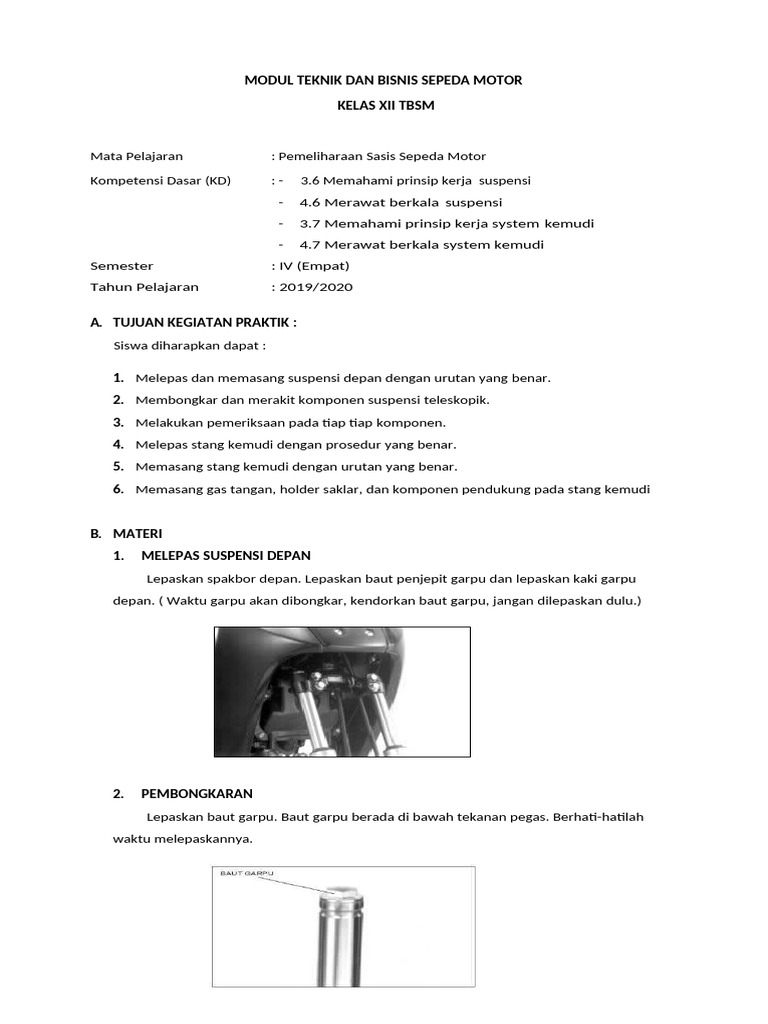 MODUL TBSM PEMELIHARAAN SASIS SEPEDA MOTOR-dikonversi | PDF