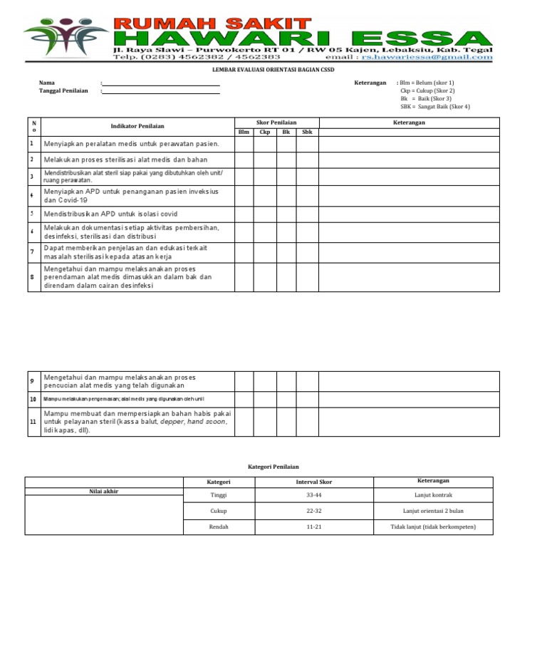 Form Penilaian Orientasi CSSD | PDF