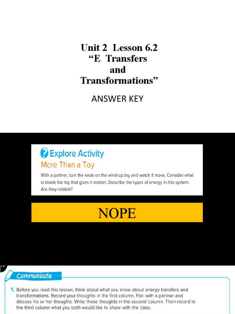 Unit 2 Lesson 6.2 "E Transfers and Transformations": Answer Key | PDF ...