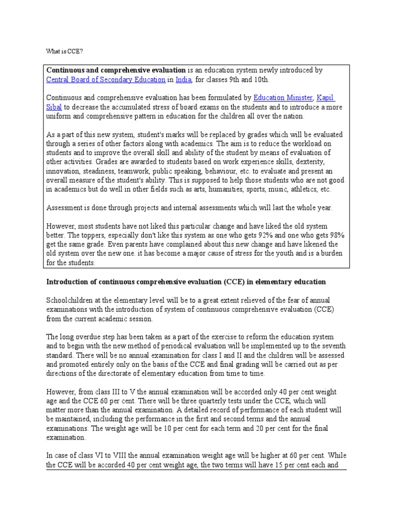 What Is CCE | PDF | Learning | Evaluation