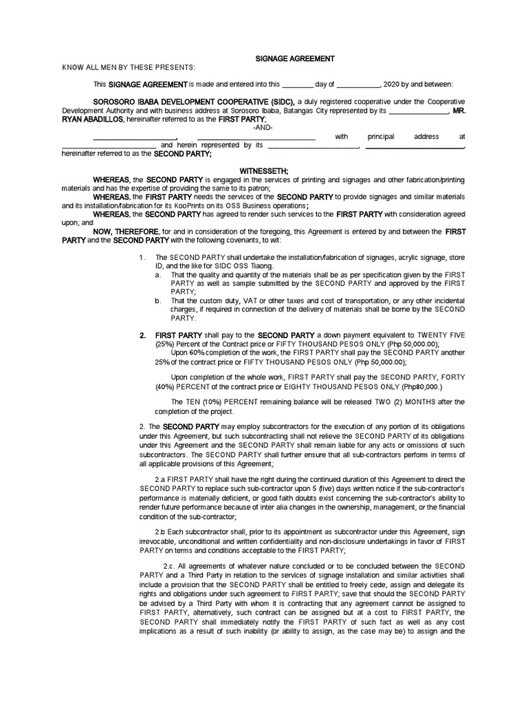 Signage Contract | PDF | Subcontractor | Private Law