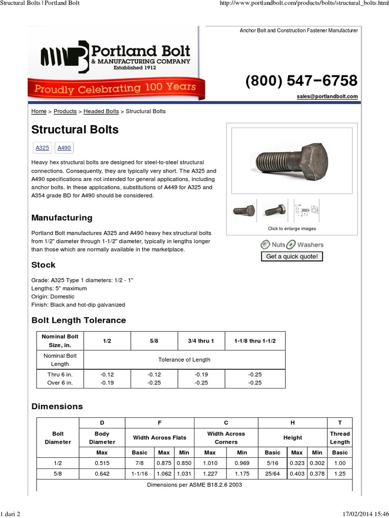Structural Bolts: Manufacturing | PDF | Screw | Metalworking