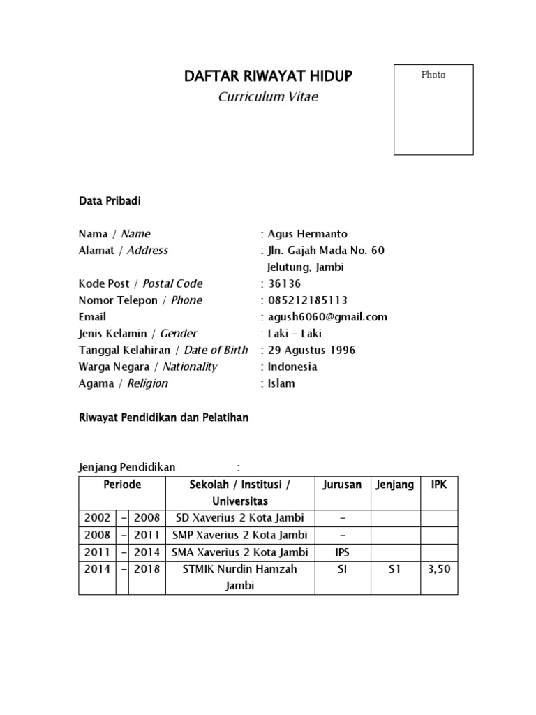 Daftar Riwayat Hidup: Curriculum Vitae | PDF