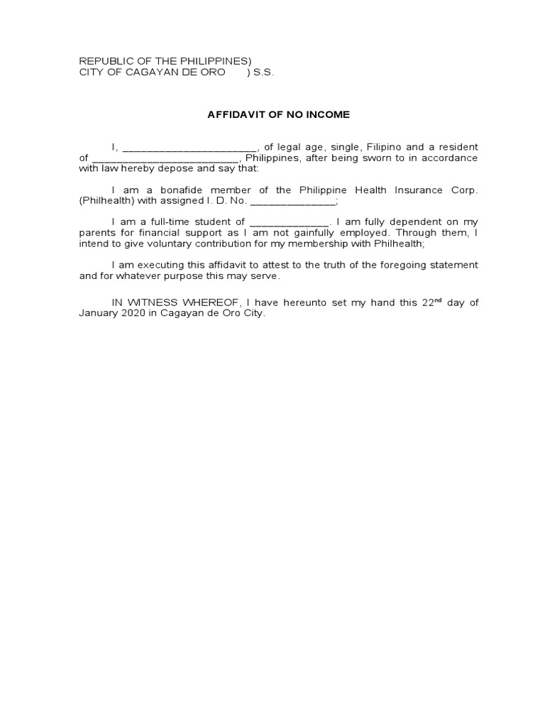 Affidavit of No Income SAMPLE | PDF | Wellness | Lifestyle