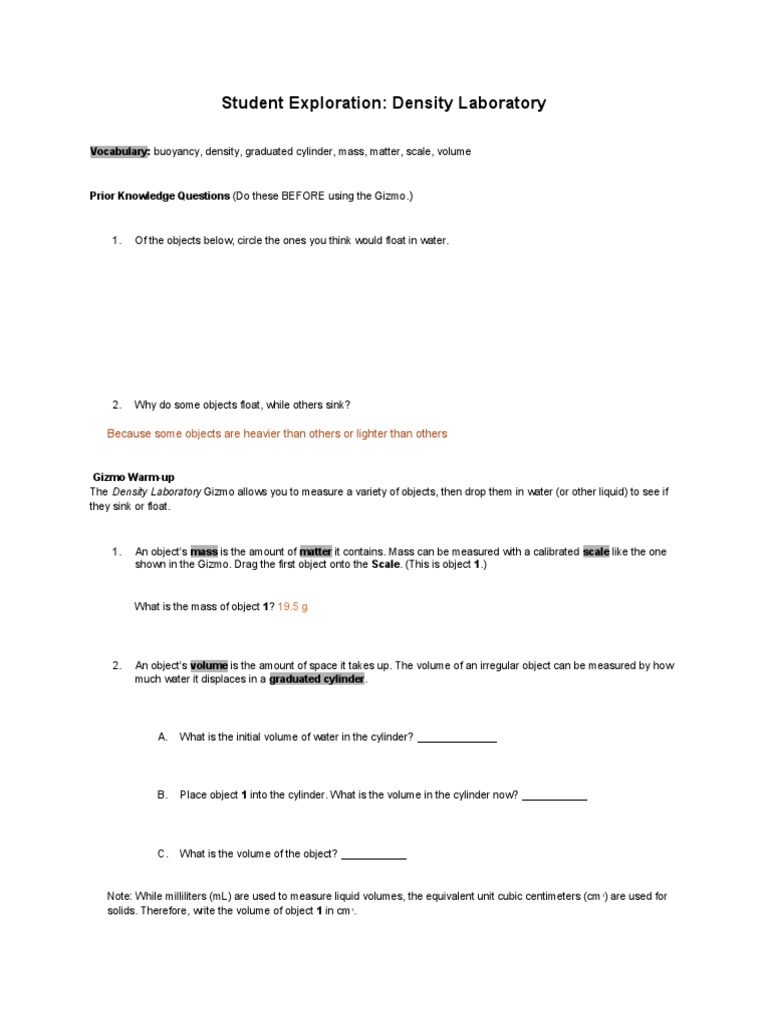Density Laboratory Exploration Guide | PDF | Buoyancy | Density