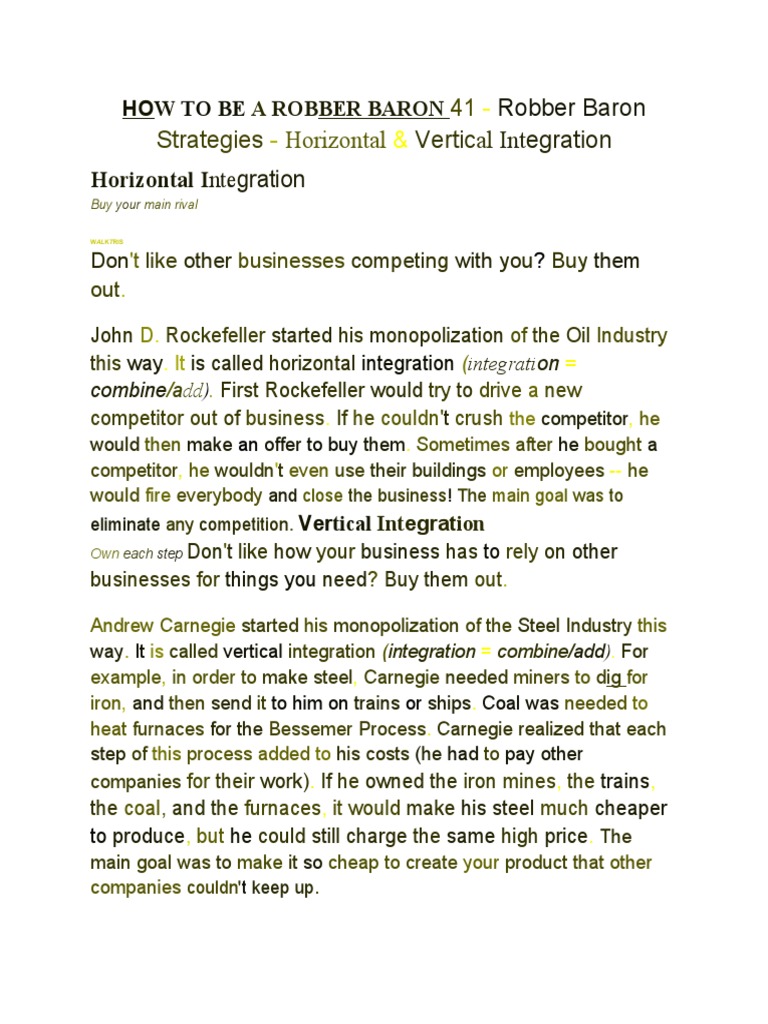 Horizontal Integration Rockefeller