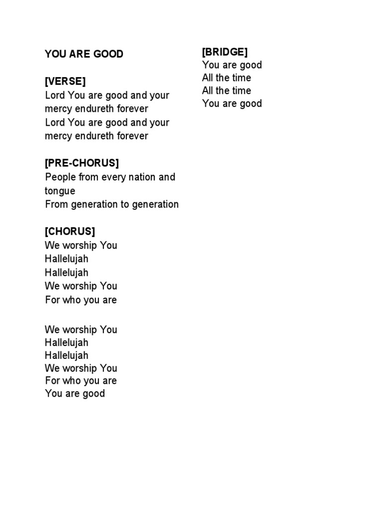 You Are Good (Verse) (Bridge) | PDF | Song Structure | Faith Healing