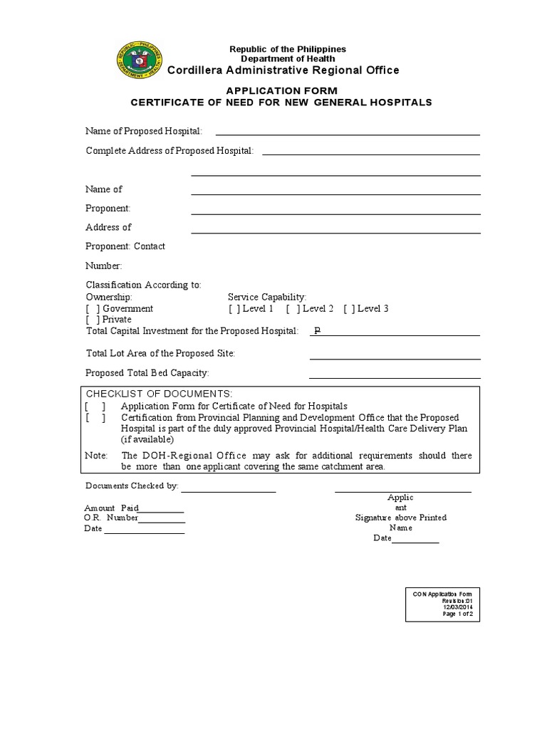 Application Form Certificate of Need | PDF | Hospital | Health Care