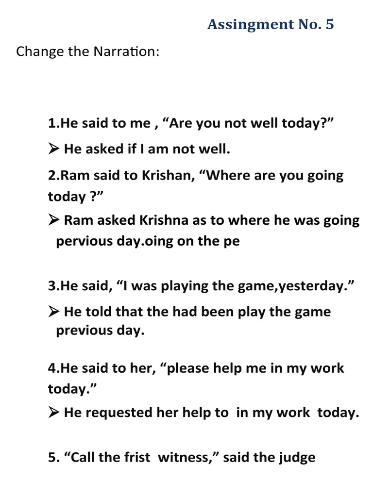 Change of Narration Exercises | PDF | Sports & Recreation