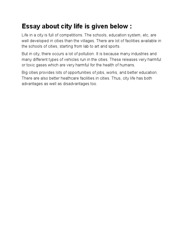 Essay About City Life Is Given Below | PDF | Finance & Money Management ...