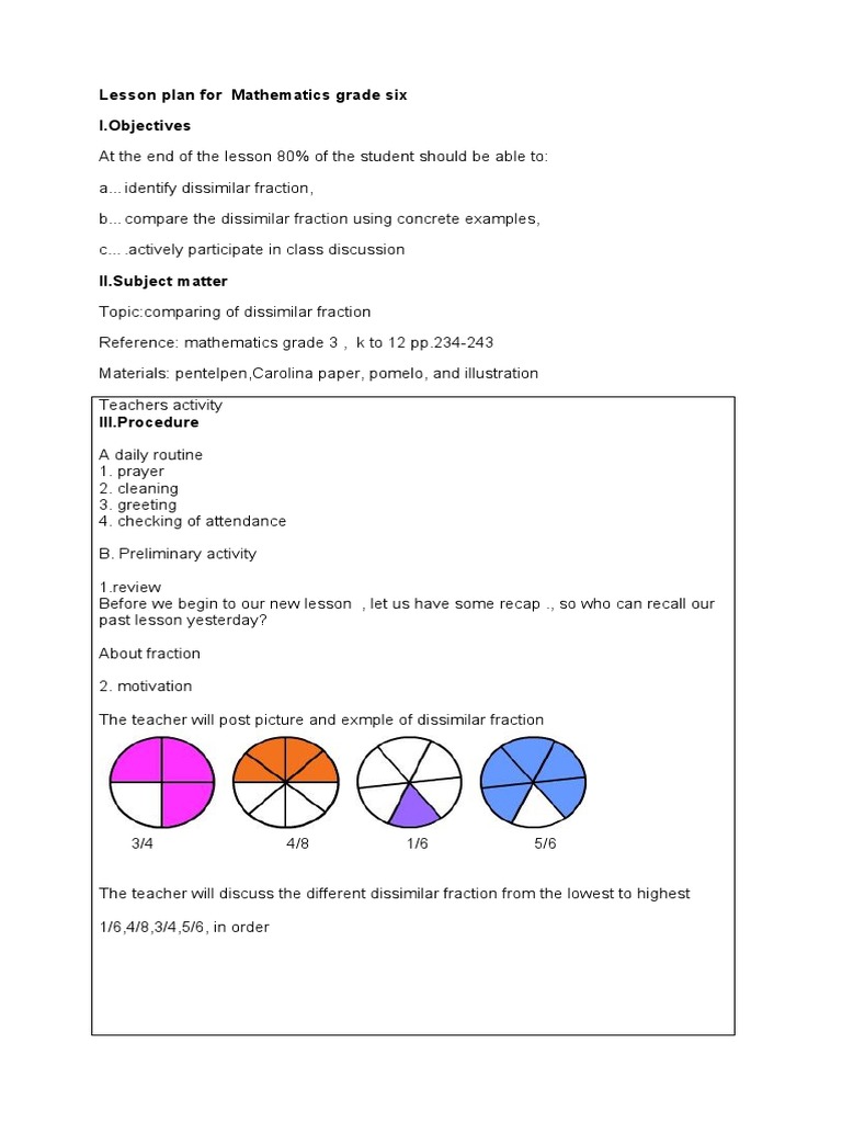 Lesson Plan For Mathematics Grade 6 New | PDF | Lesson Plan | Education ...