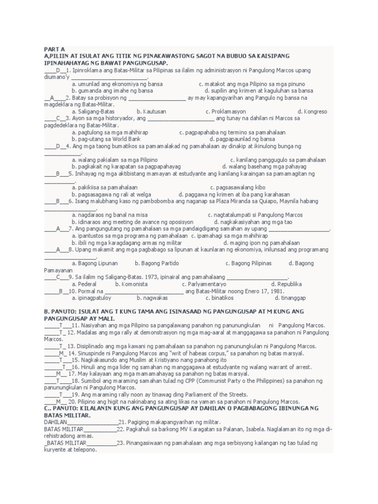 Part A and Part B | PDF