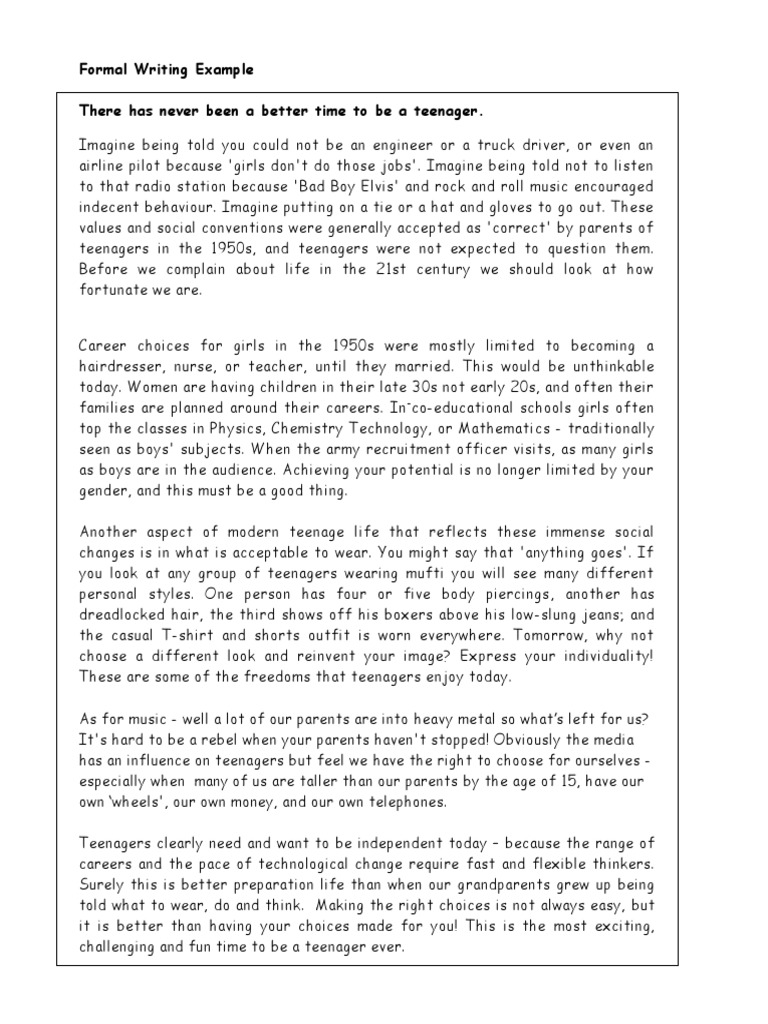 Formal Essay Example | PDF | Writers | Adolescence