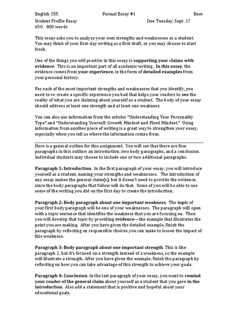 Student Profile Essay | PDF | Essays | Paragraph