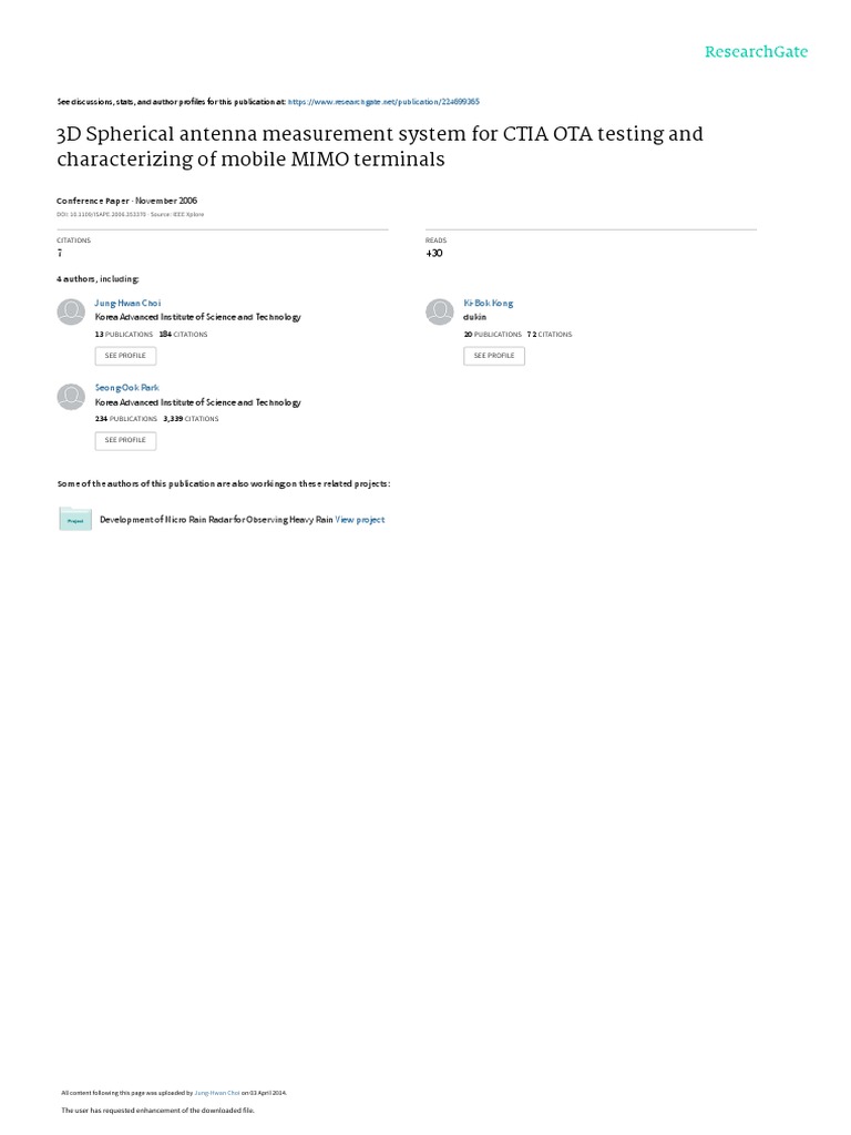 3D Spherical Antenna Measurement System For CTIA O | PDF | Antenna ...