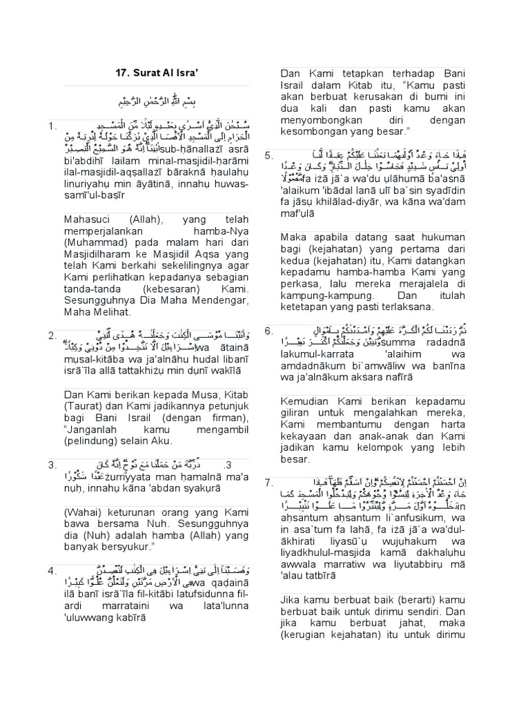 Surat Al-Isra: Ayat 1-10 dan Artinya | PDF