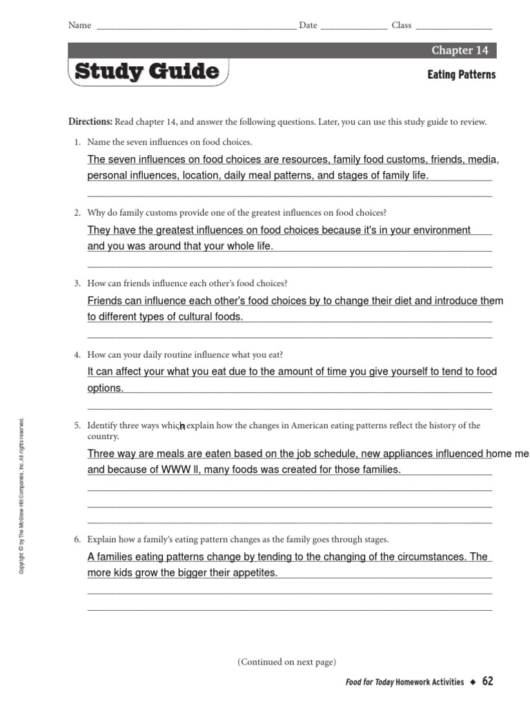 Homework Activities Chapter14 | PDF | Meal | Foods