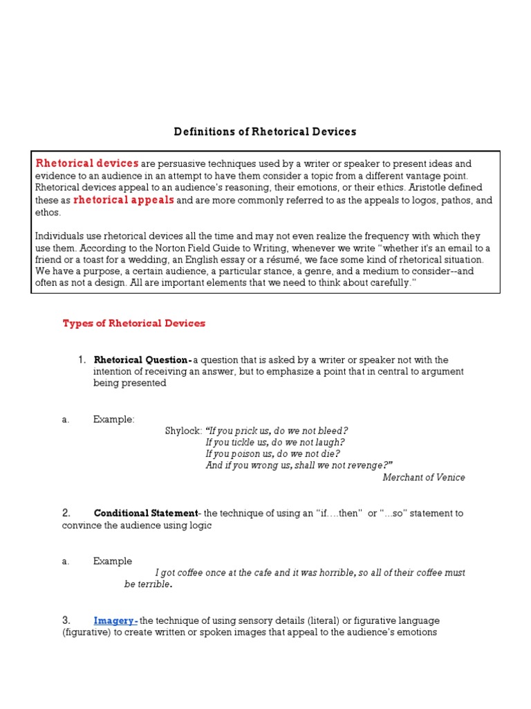 Rhetorical Devices Review Sheet | PDF | Rhetoric