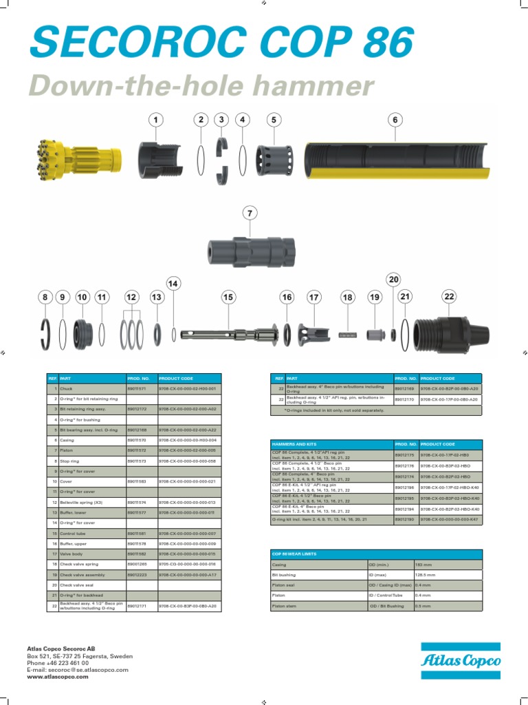 Down-The-Hole Hammer: Secoroc Cop 86 | PDF | Hydraulics | Gas Technologies