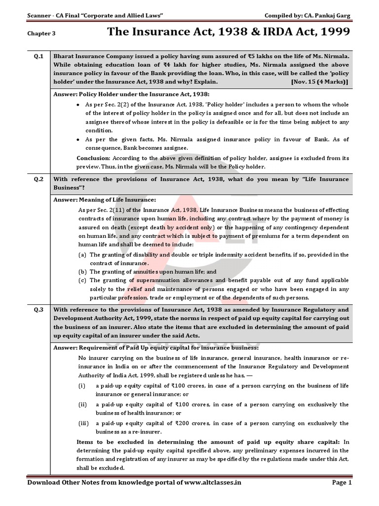 Key Provisions of Insurance Act 1938 | PDF | Life Insurance | Insurance