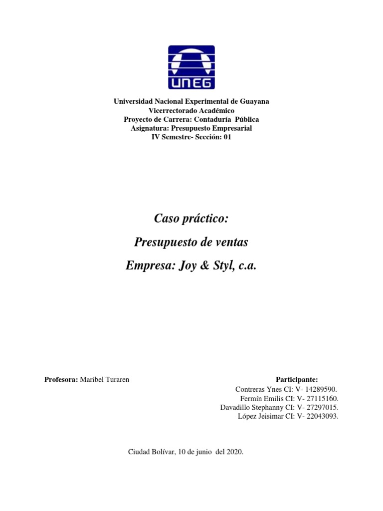 Presupuesto de Ventas Joy & Styl, c.a. | PDF | Negocios | Finanzas y dinero